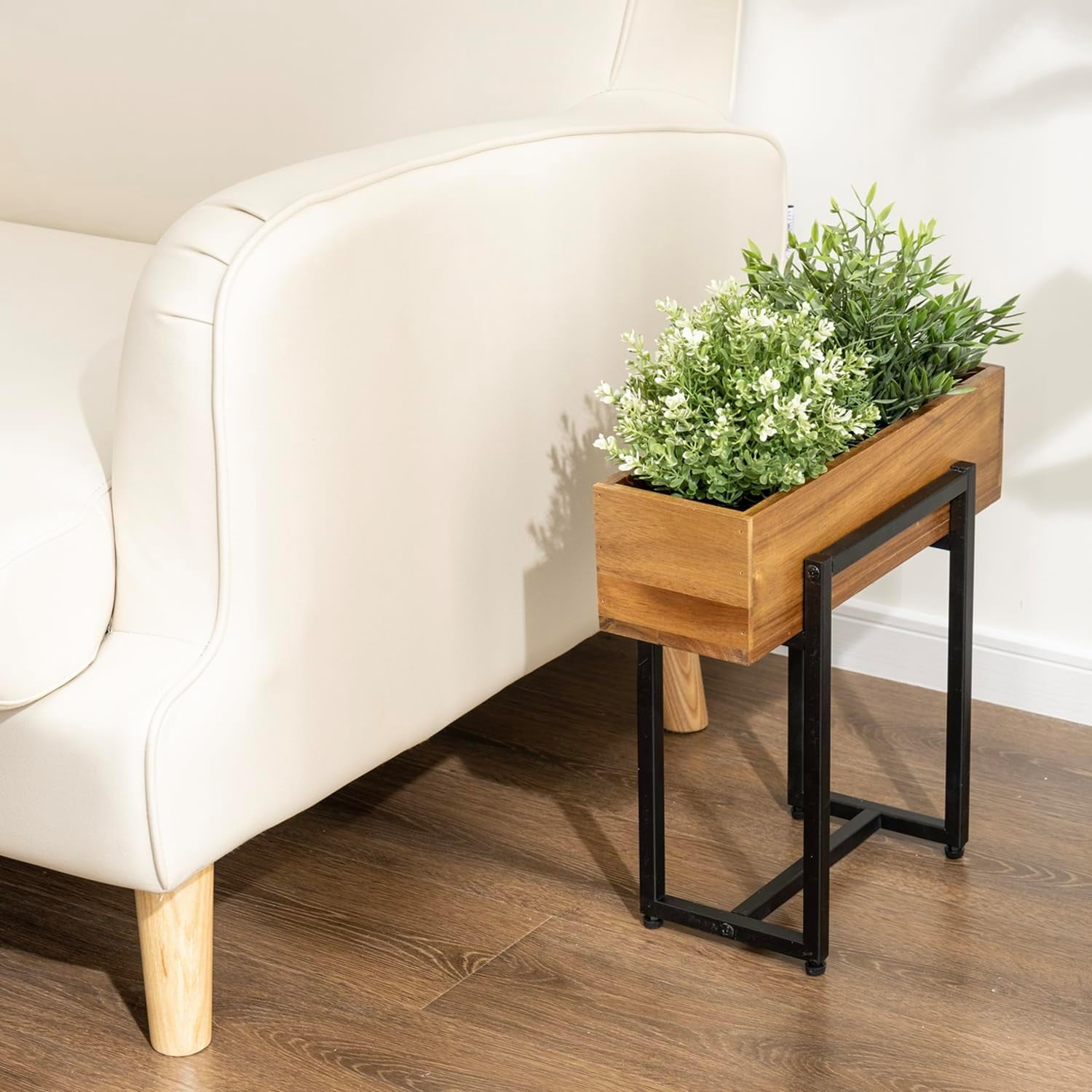 15 Inch Plant Pot Display Stand, Premium Acacia Solid Wood Rectangular ...