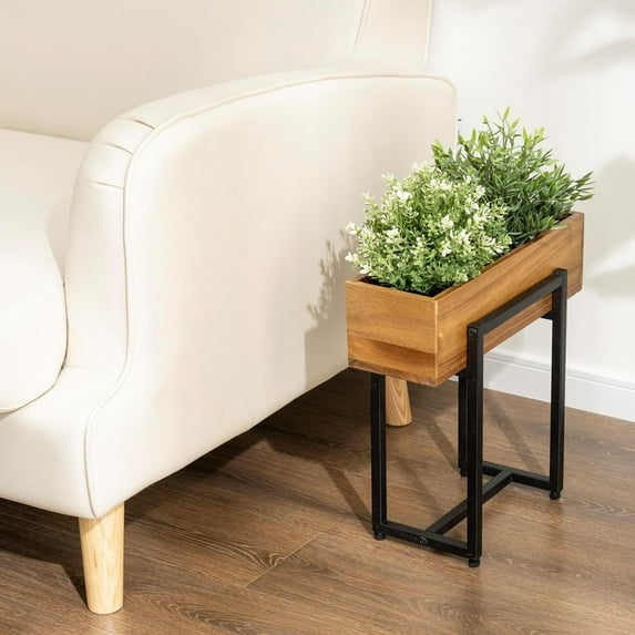 15 Inch Plant Pot Display Stand, Premium Acacia Solid Wood Rectangular ...