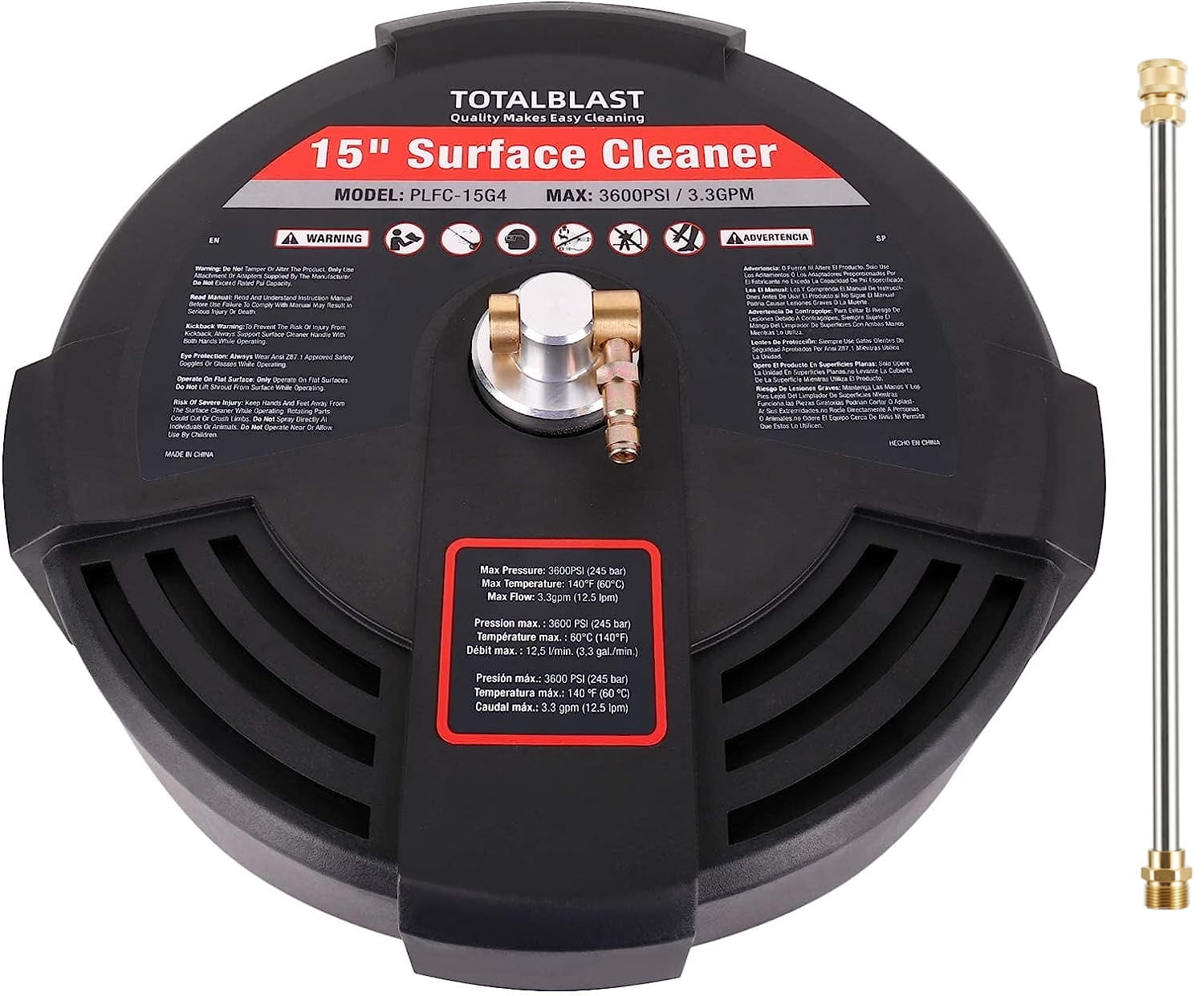 15” Inch Pressure Washer Surface Cleaner with 1/4" QD Plug Inlet with ...