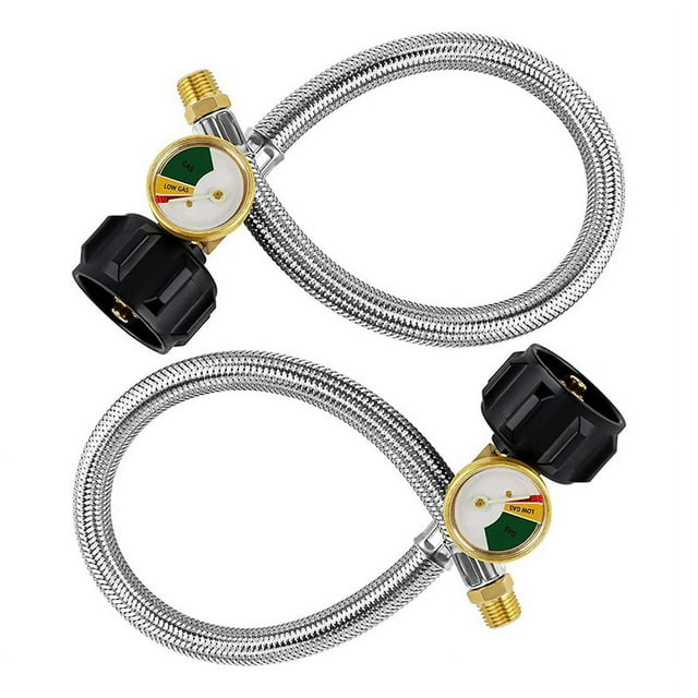15 Inch RV Propane Hose Pigtail with Gauge for 5-40Lb Tanks - Stainless ...