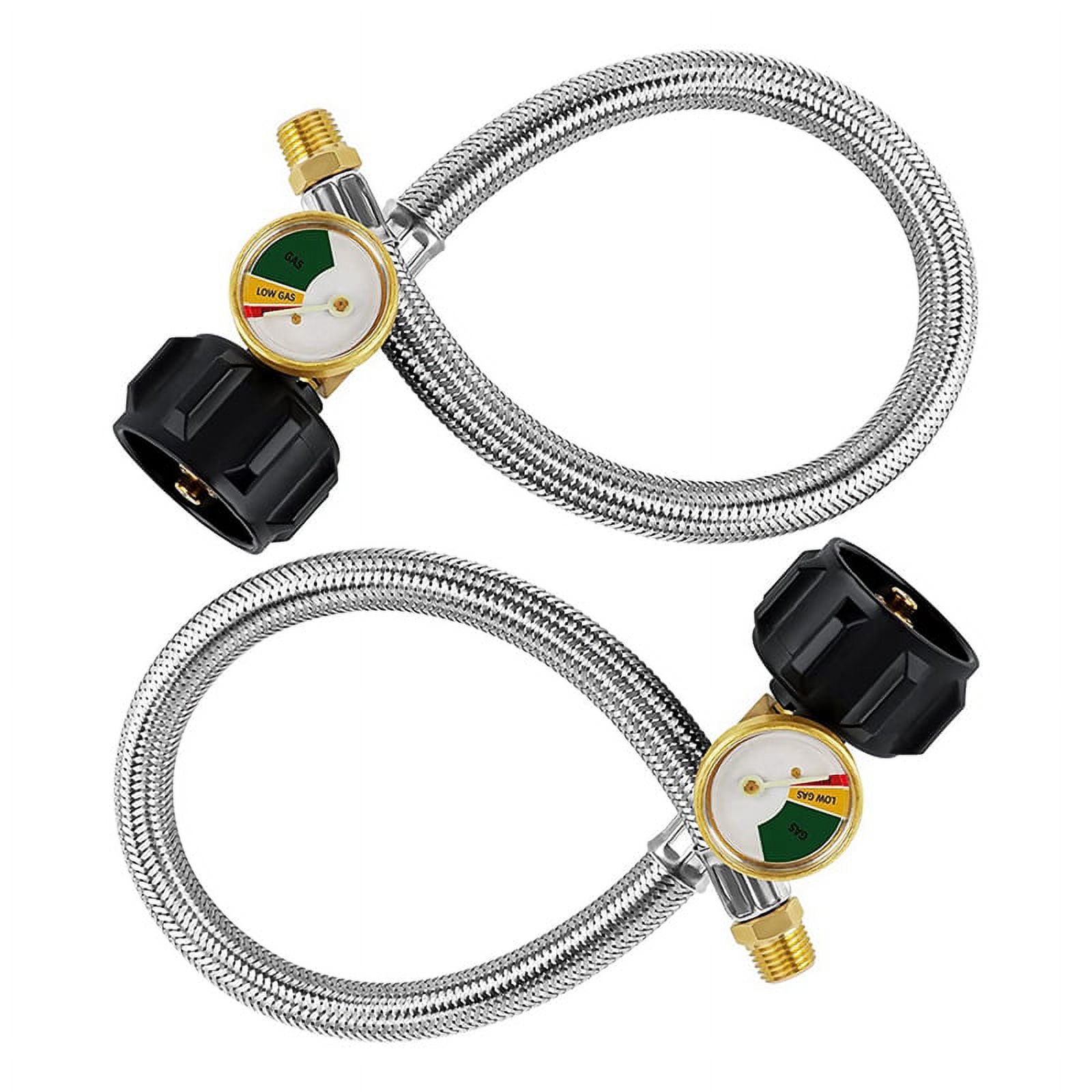 15 Inch RV Propane Hose Pigtail with Gauge for 5-40Lb Tanks - Stainless ...