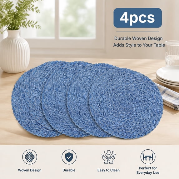 15 Inch Round Braided Placemats Set of 4, Washable Heat Resistant ...