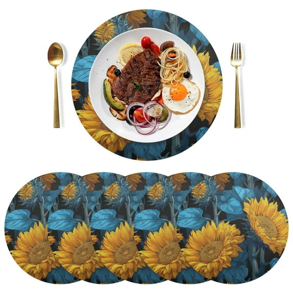 15 Inch Round Grid Plate Mats Heat Non-Slip Resistant PVC Placemats for ...