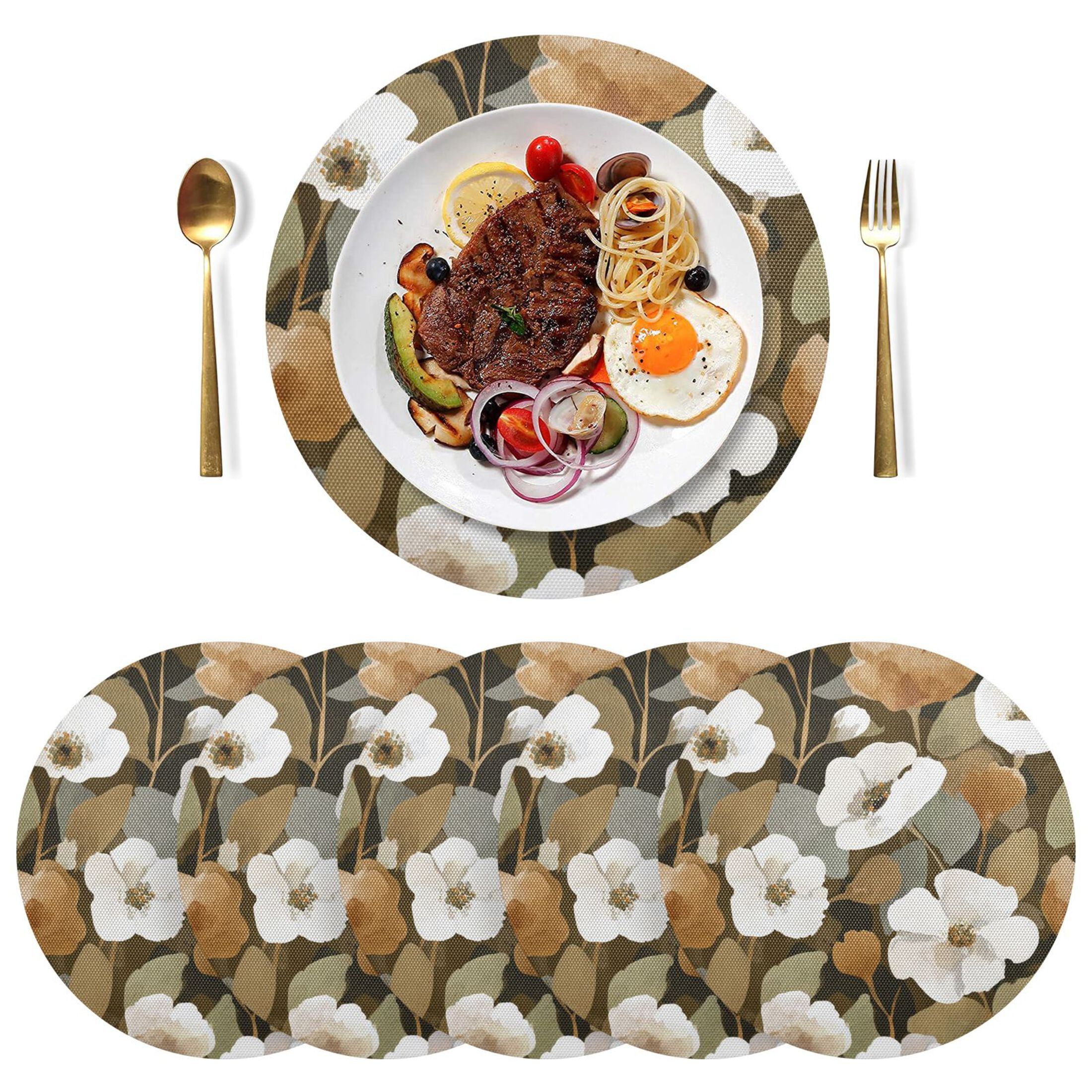 15 Inch Round Grid Plate Mats Heat Non-Slip Resistant PVC Placemats for ...