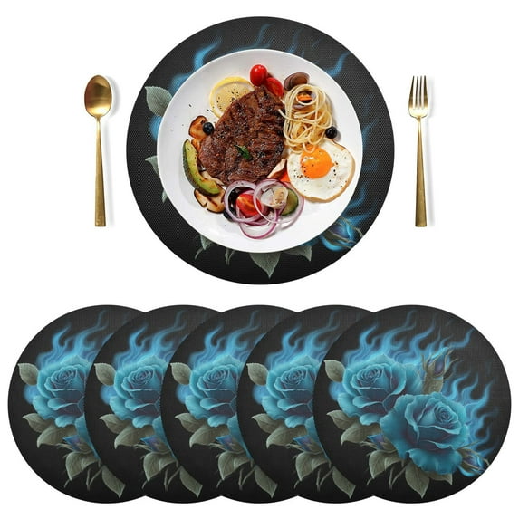 15 Inch Round Grid Plate Mats Heat Non-Slip Resistant PVC Placemats for ...