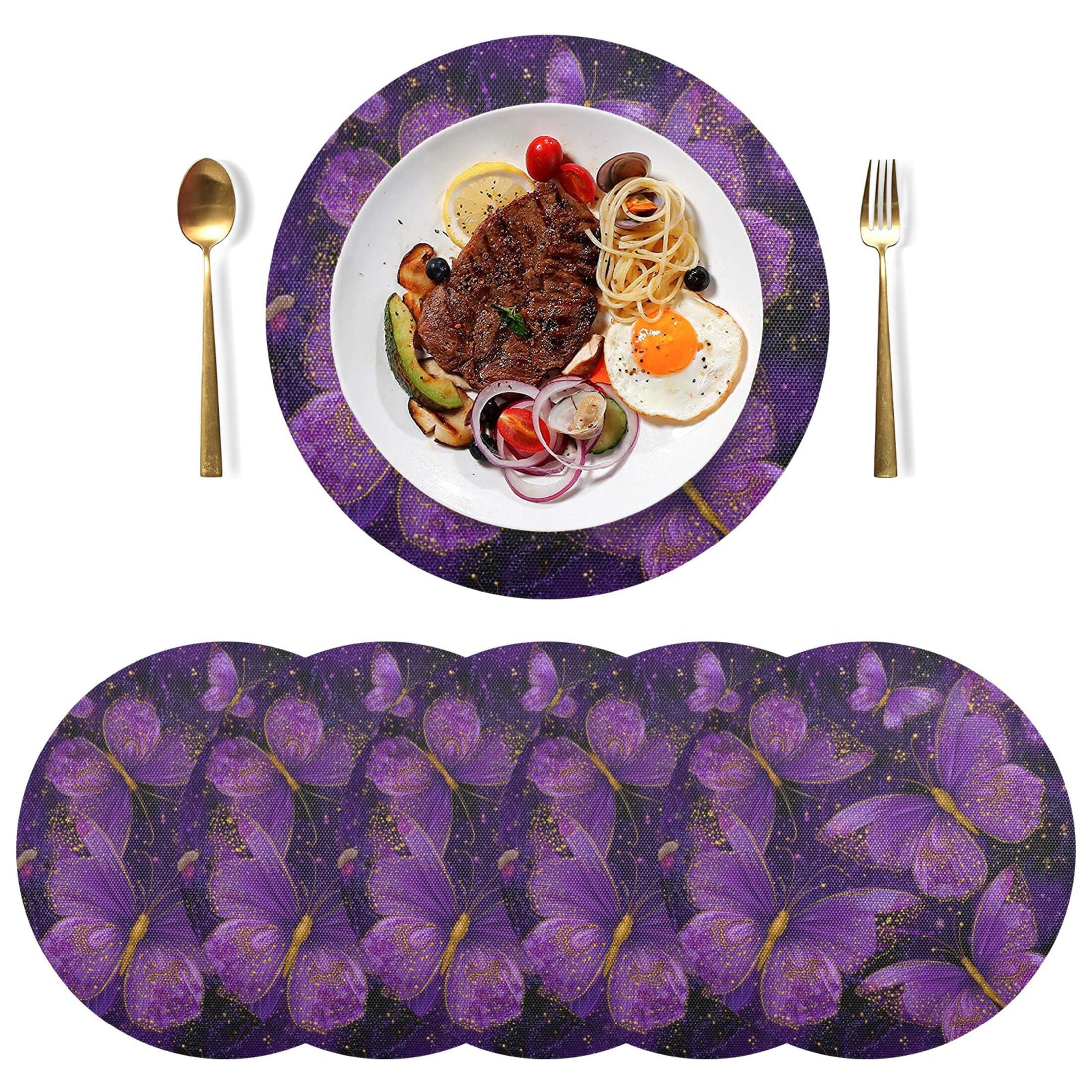 15 Inch Round Grid Plate Mats Heat Non-Slip Resistant PVC Placemats for ...