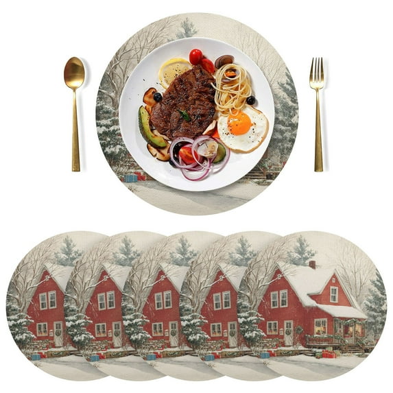 15 Inch Round Grid Plate Mats Heat Non-Slip Resistant PVC Placemats for ...