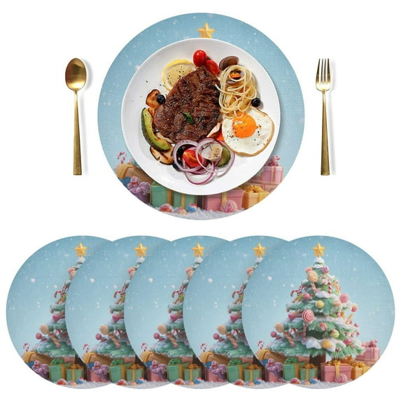 15 Inch Round Grid Plate Mats Heat Non-Slip Resistant PVC Placemats for ...