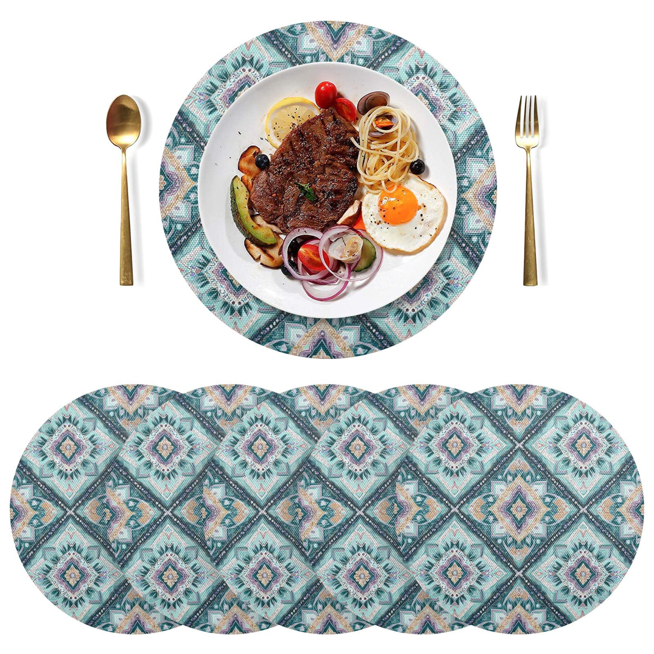 15 Inch Round Grid Plate Mats Heat Non-Slip Resistant PVC Placemats for ...