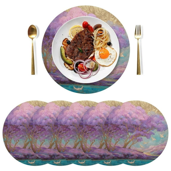 15 Inch Round Grid Plate Mats Heat Non-Slip Resistant PVC Placemats for ...