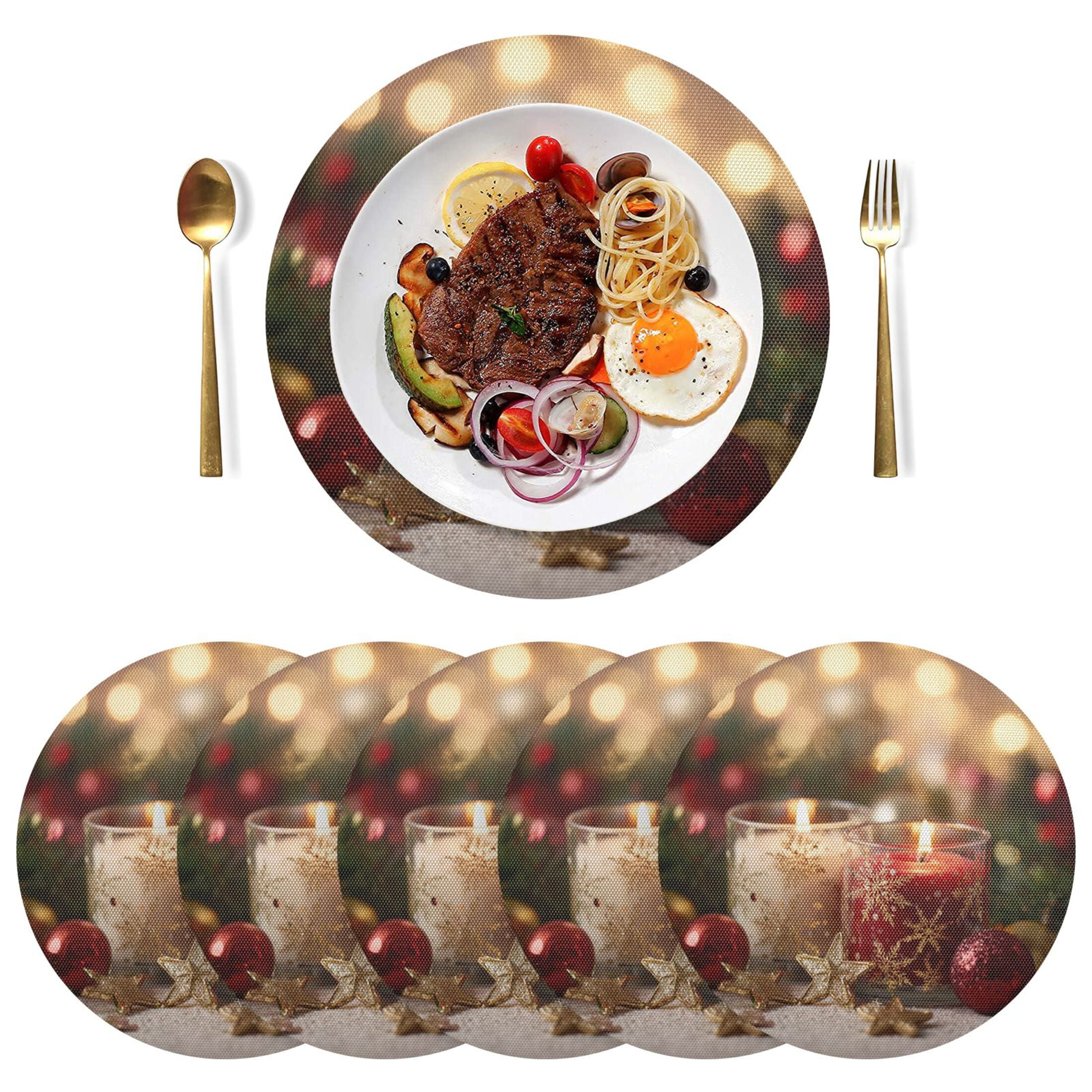 15 Inch Round Grid Plate Mats Heat Non-Slip Resistant PVC Placemats for ...