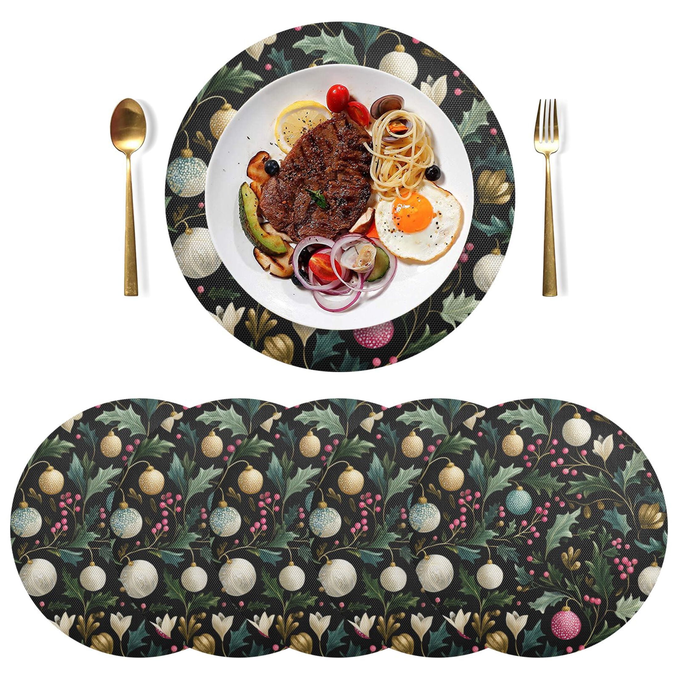 15 Inch Round Grid Plate Mats Heat Non-Slip Resistant PVC Placemats for ...