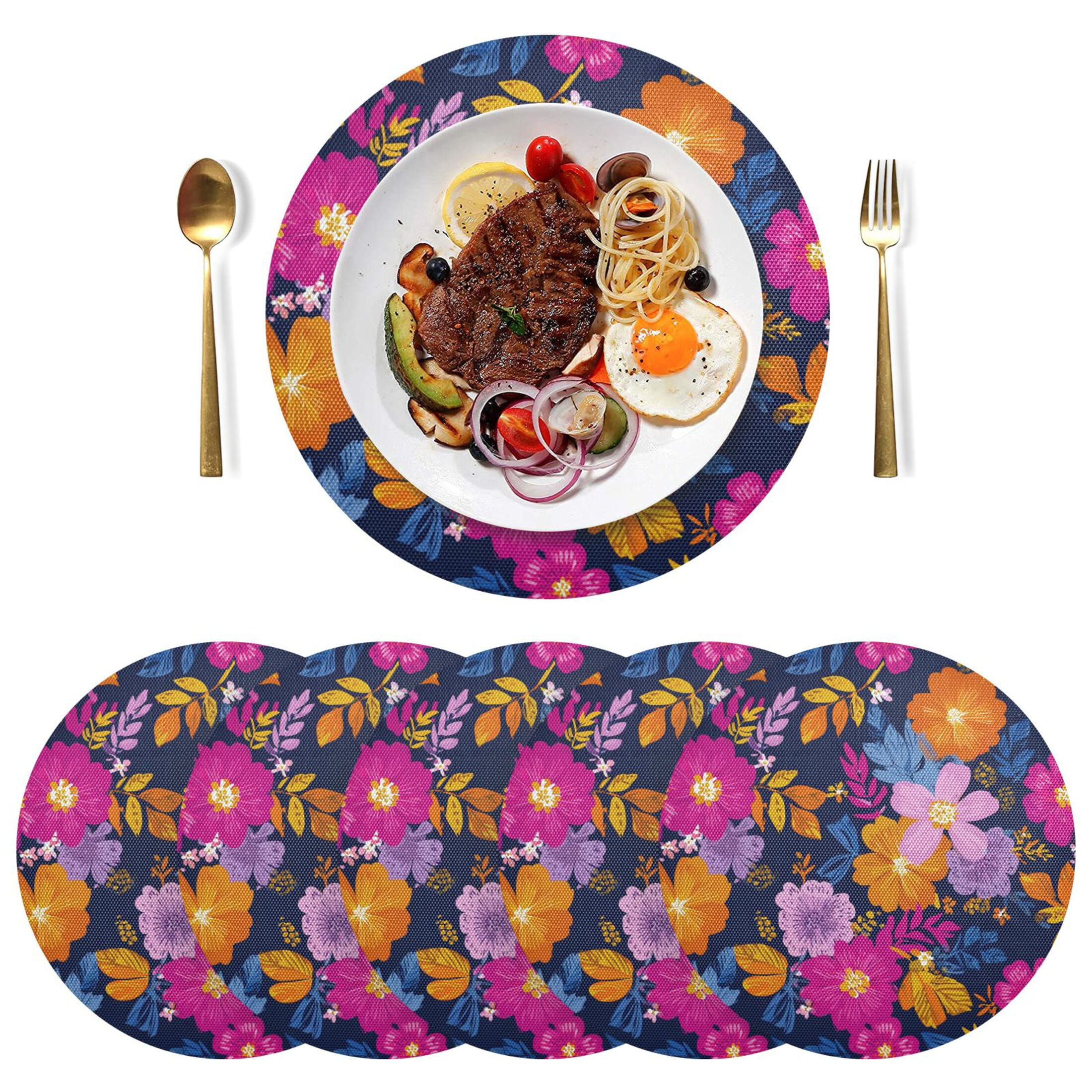 15 Inch Round Grid Plate Mats Heat Non-Slip Resistant PVC Placemats for ...