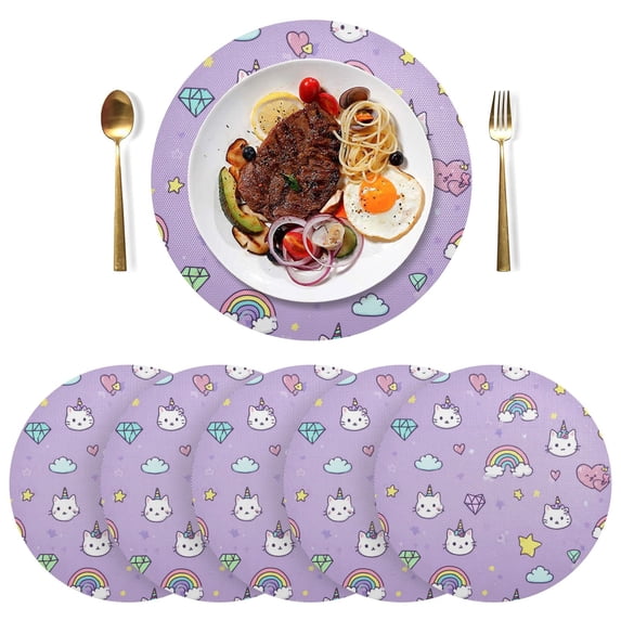 15 Inch Round Grid Plate Mats Heat Non-Slip Resistant PVC Placemats for ...