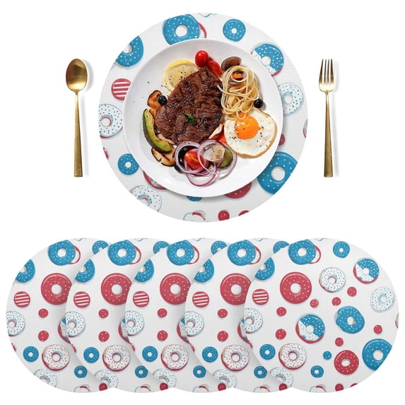 15 Inch Round Grid Plate Mats Heat Non-Slip Resistant PVC Placemats for ...