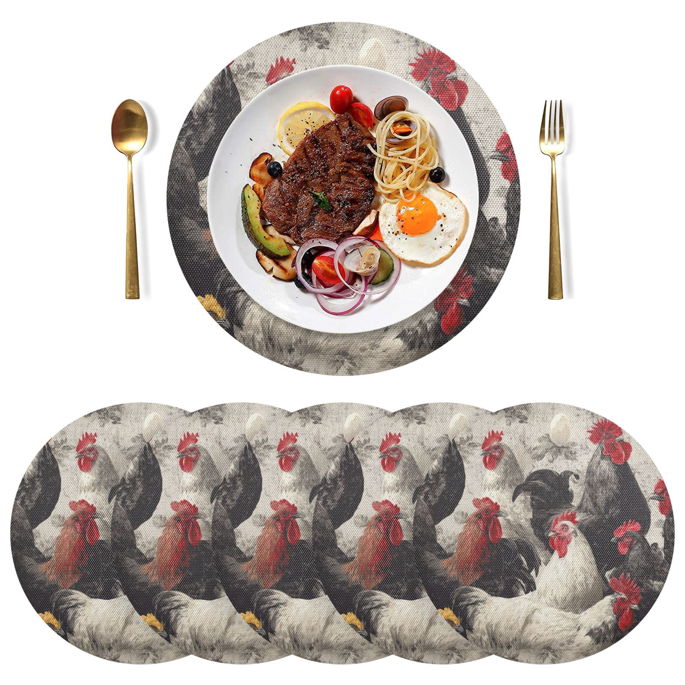 15 Inch Round Grid Plate Mats Heat Non-Slip Resistant PVC Placemats for ...