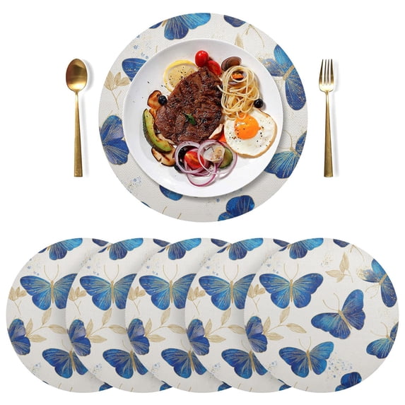 15 Inch Round Grid Plate Mats Heat Non-Slip Resistant PVC Placemats for ...