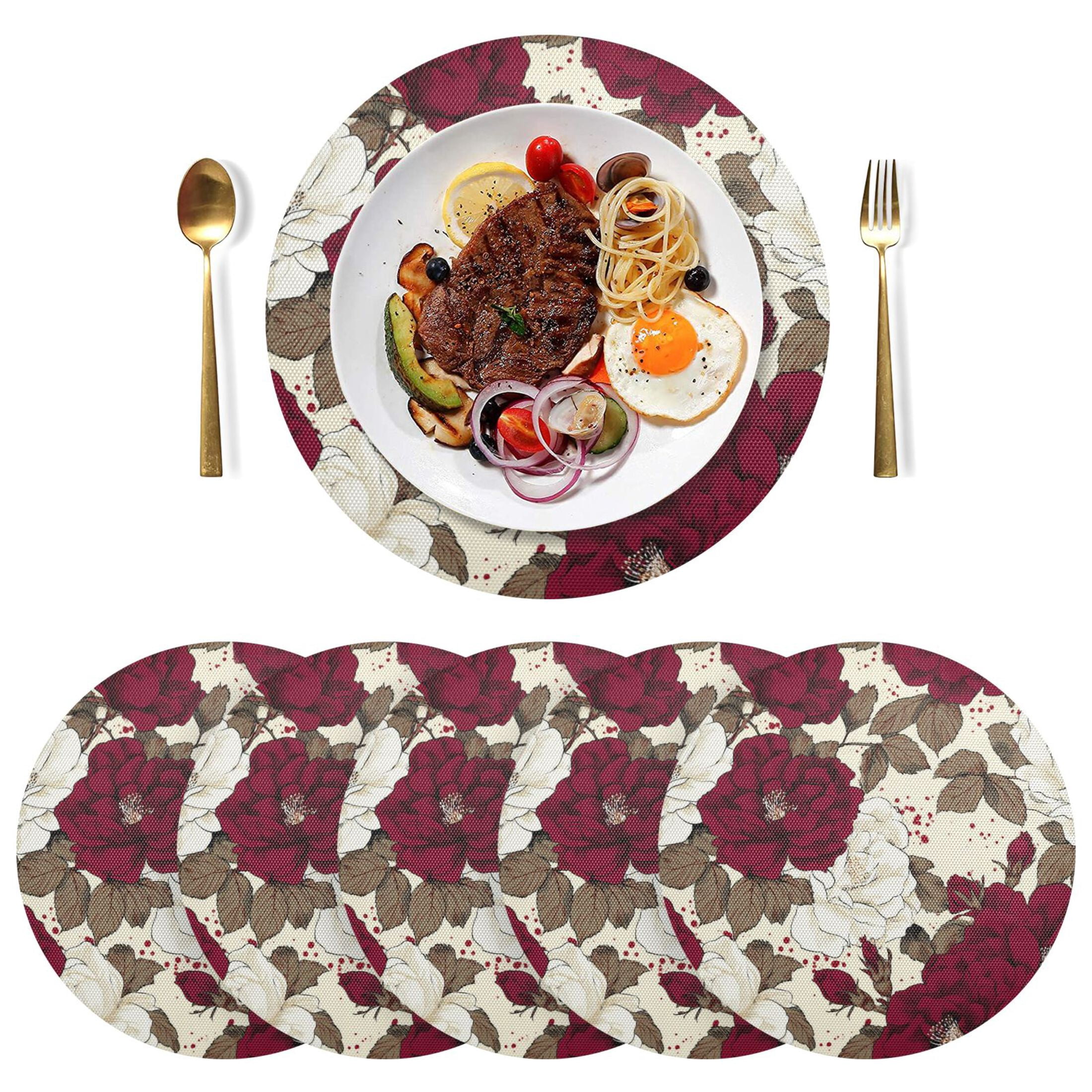 15 Inch Round Grid Plate Mats Heat Non-Slip Resistant PVC Placemats for ...