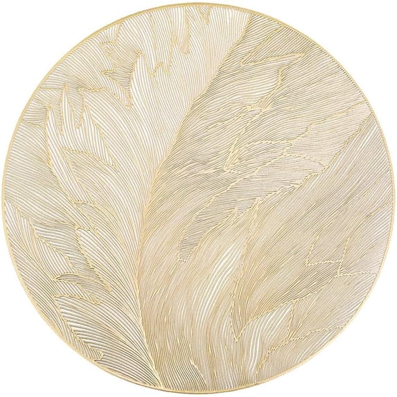 15 Inch Round Metallic Gold Table Charger, Pressed Vinyl Hollow Out ...