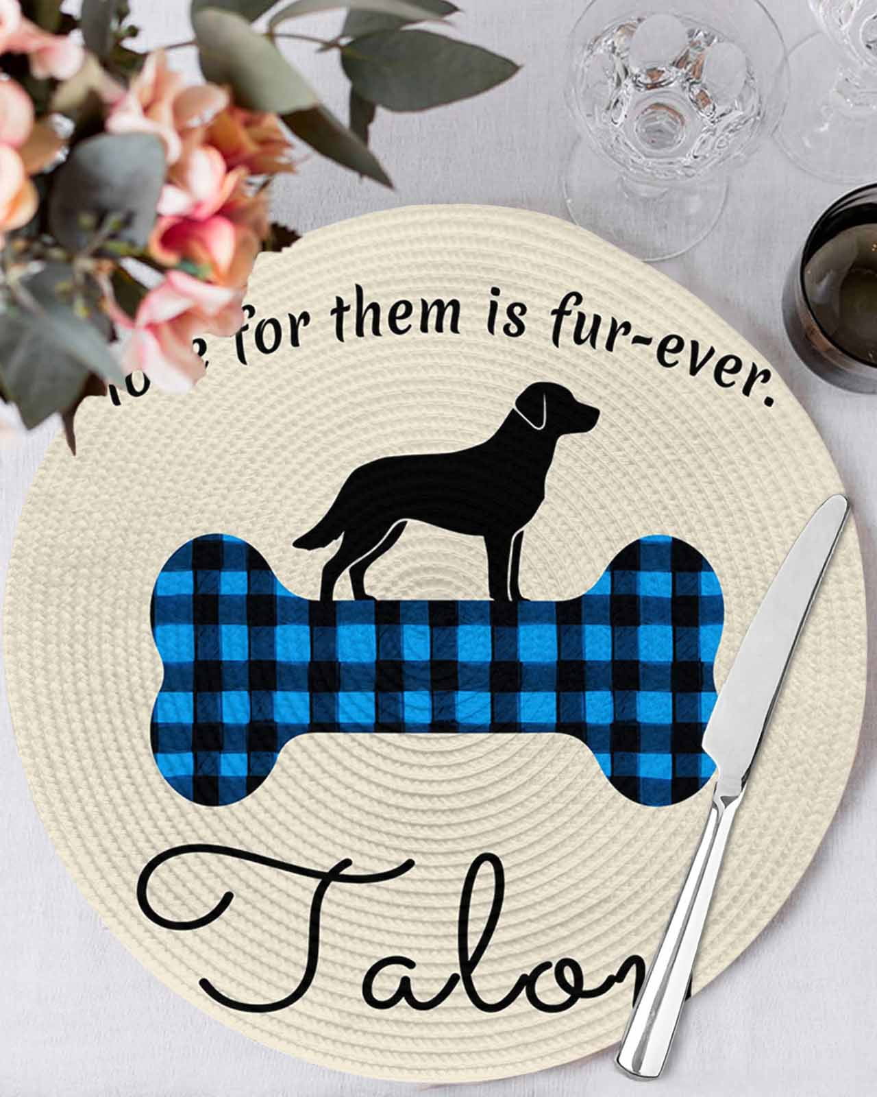 15 Inch Round Placemats Set of 4, Blue Black Buffalo Checkered Non Slip ...