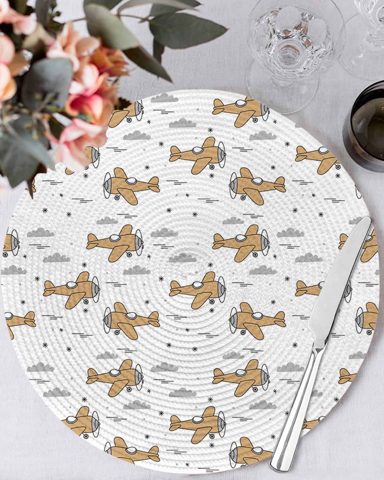 15 Inch Round Placemats Set of 4, Brown Airplane Non Slip Heat ...