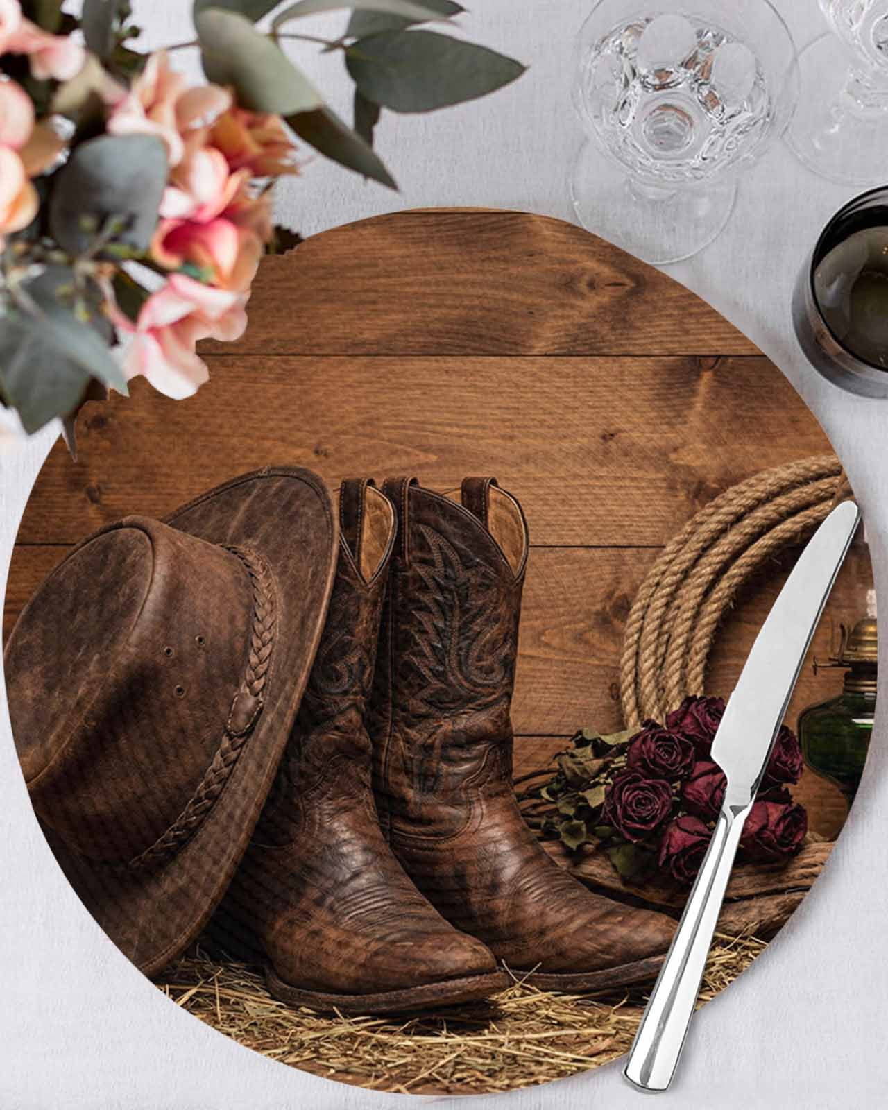 15 Inch Round Placemats Set of 4, Cowboy Western Non Slip Heat ...