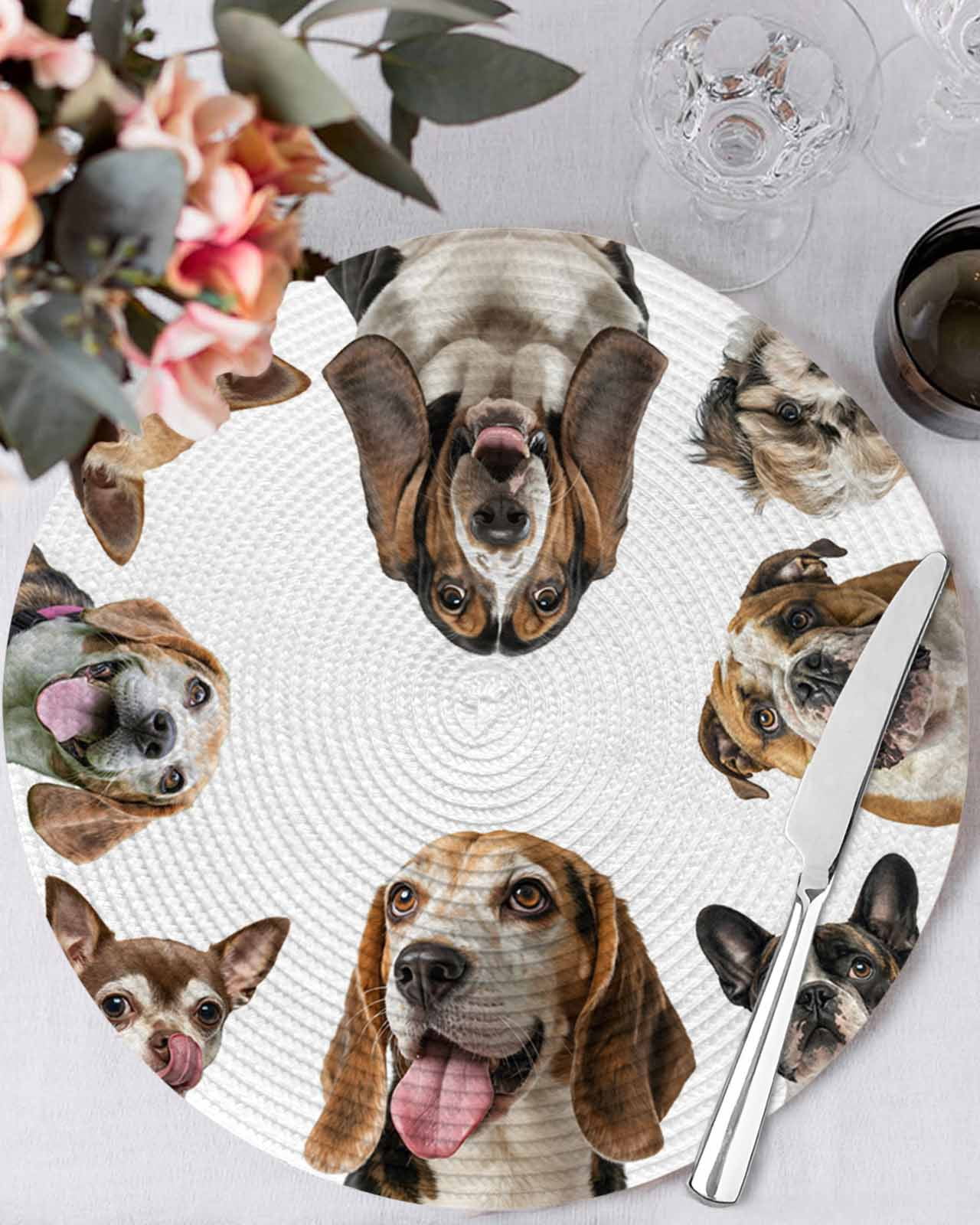 15 Inch Round Placemats Set of 4, Cute Dogs Non Slip Heat Insulation PP ...