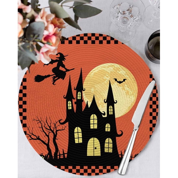 15 Inch Round Placemats Set of 4, Halloween Non Slip Heat Insulation PP ...