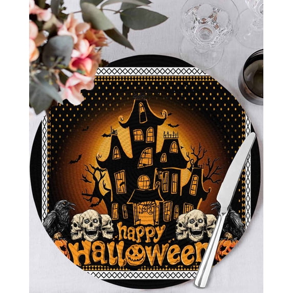 15 Inch Round Placemats Set of 4, Happy Halloween Non Slip Heat ...