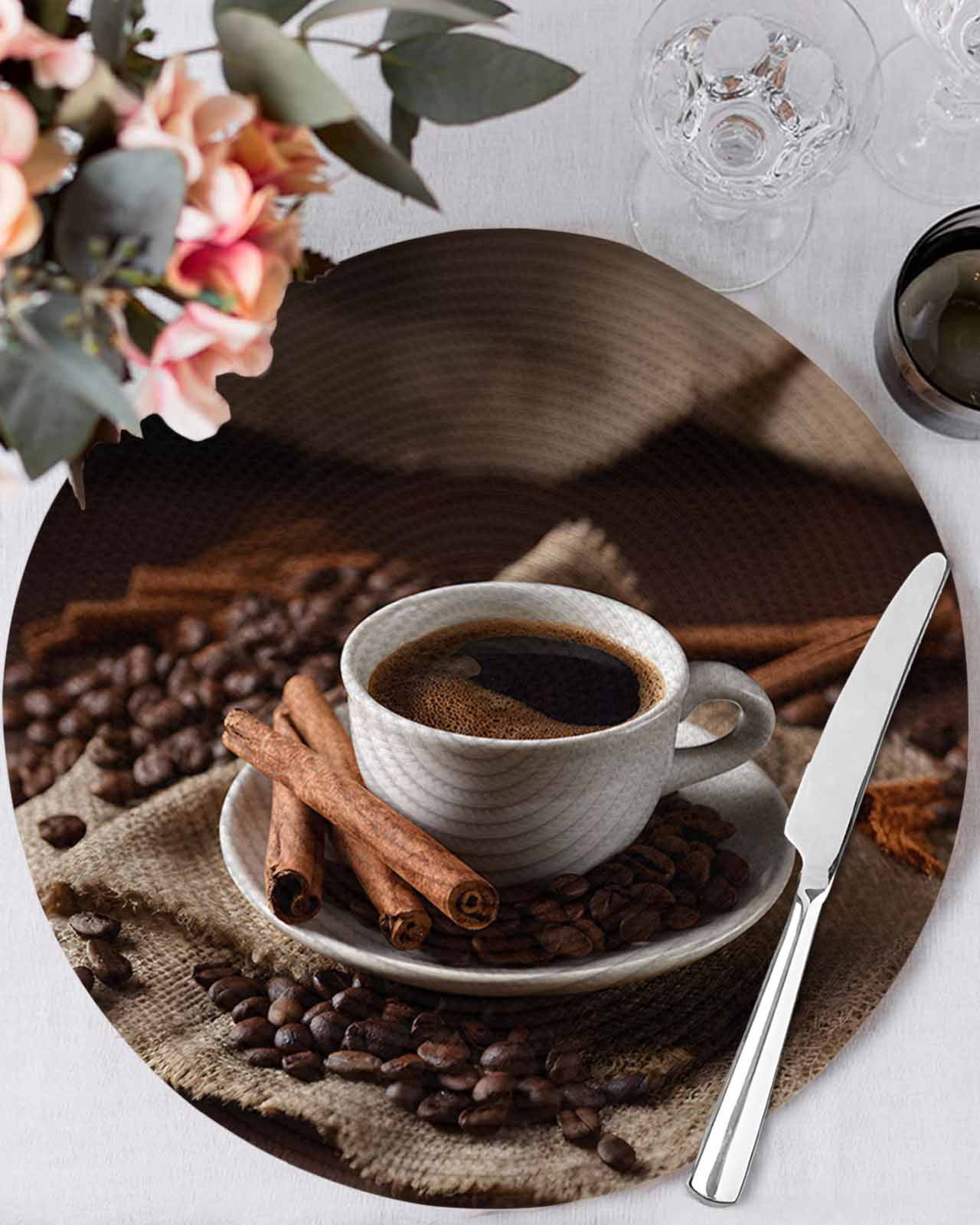 15 Inch Round Placemats Set of 4, Hot Coffee Non Slip Heat Insulation ...