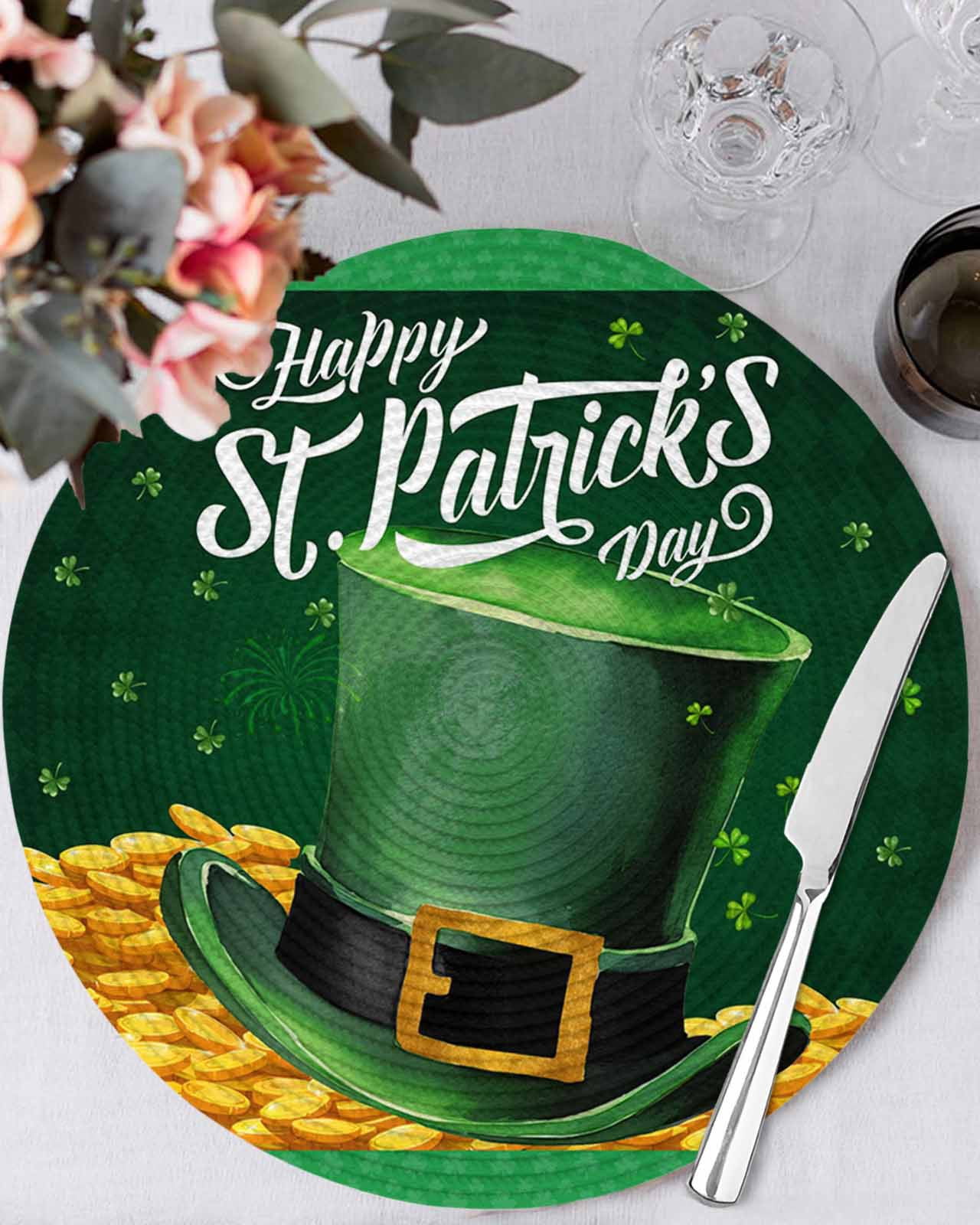 15 Inch Round Placemats Set of 4, St. Patrick's Day Non Slip Heat ...