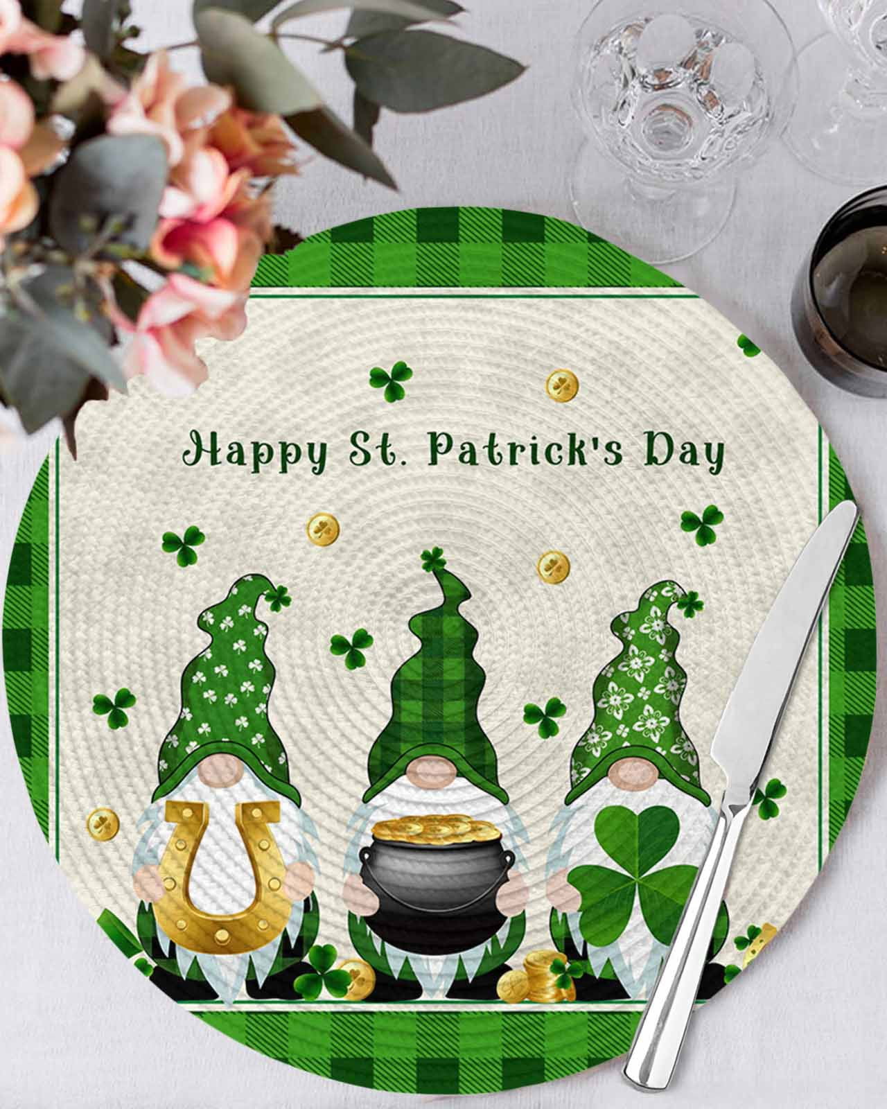 15 Inch Round Placemats Set of 4, St. Patrick's Day Non Slip Heat ...