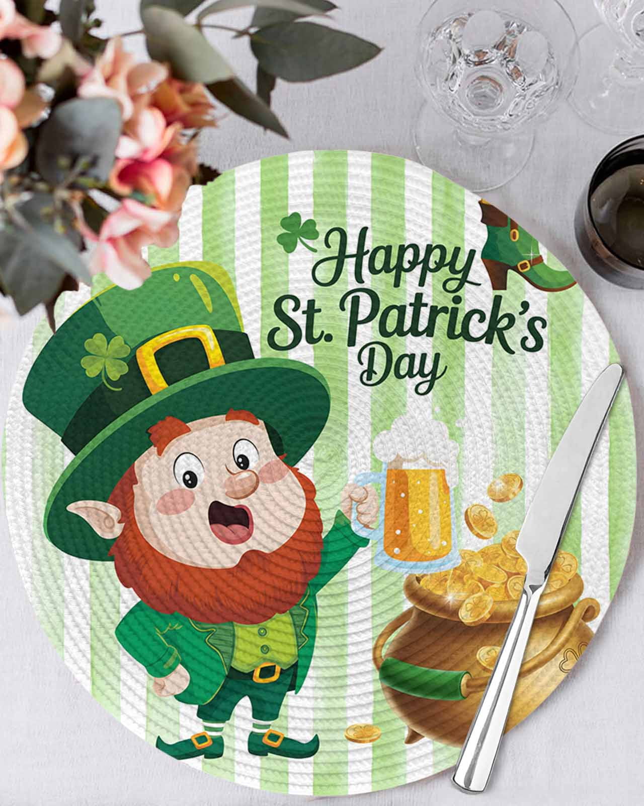 15 Inch Round Placemats Set of 4, St. Patrick's Day Non Slip Heat ...