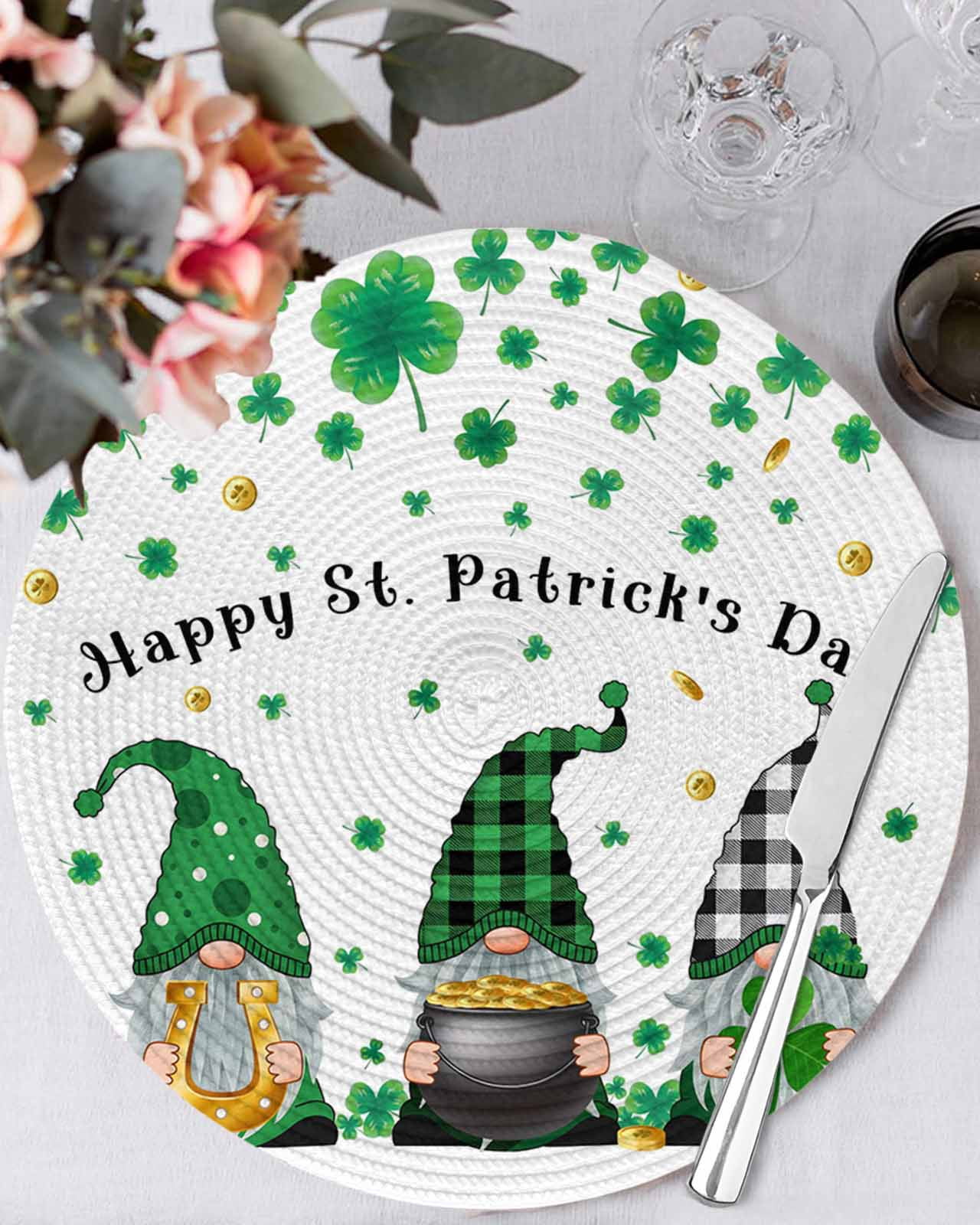 15 Inch Round Placemats Set of 4, St. Patrick's Day Non Slip Heat ...
