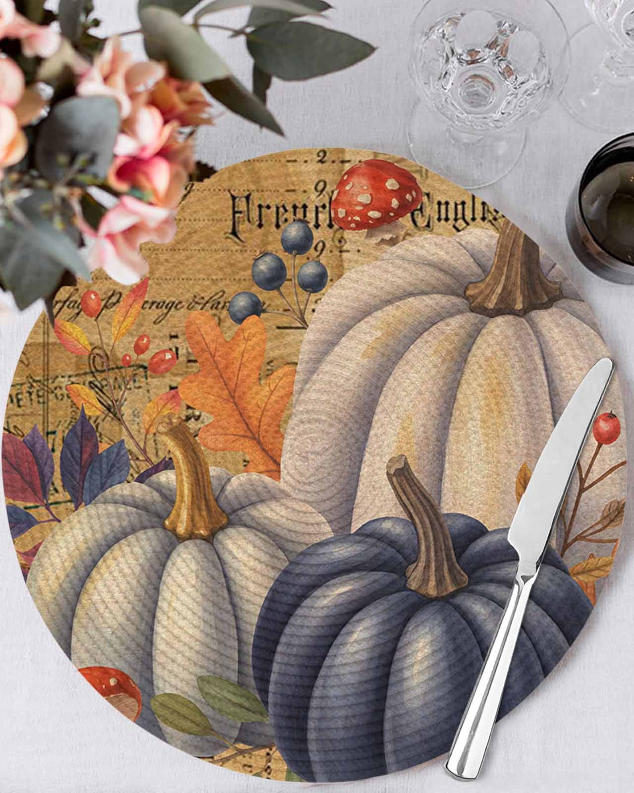 15 Inch Round Placemats Set of 4, Thanksgiving Non Slip Heat Insulation ...