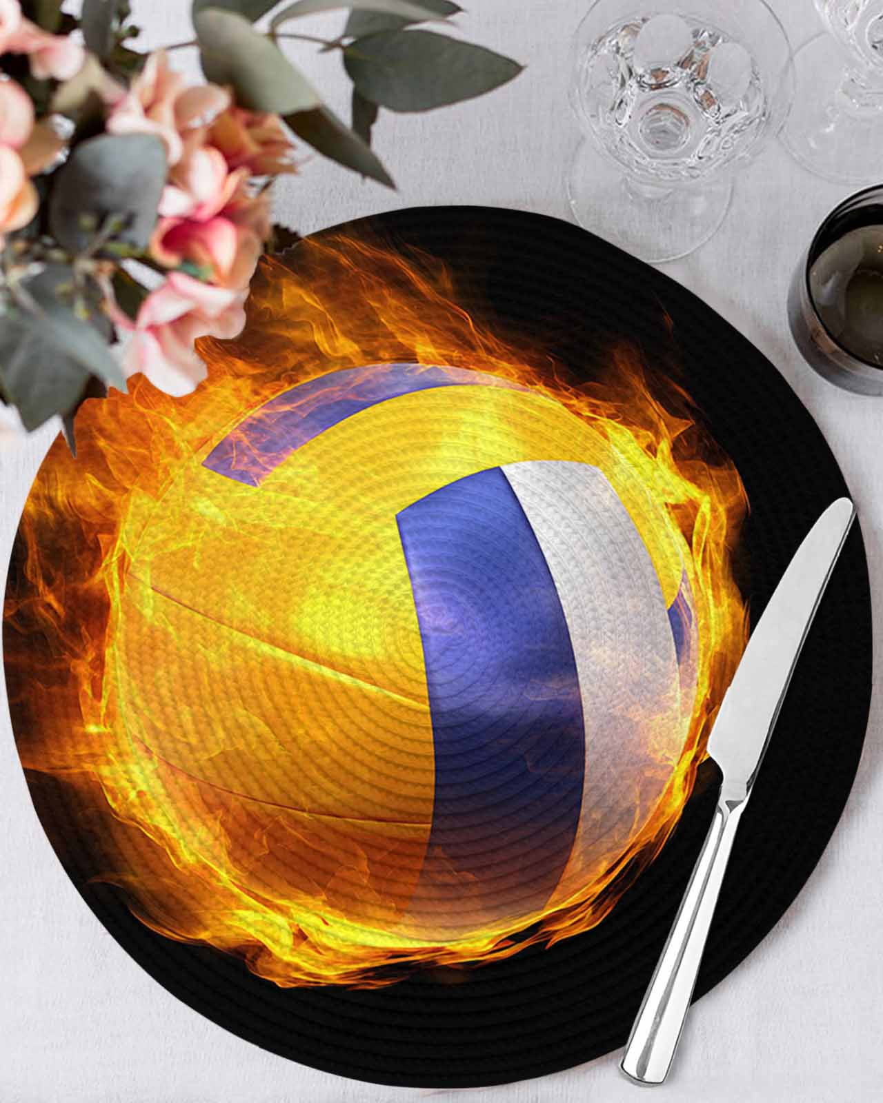 15 Inch Round Placemats Set of 4, Volleyball Non Slip Heat Insulation ...