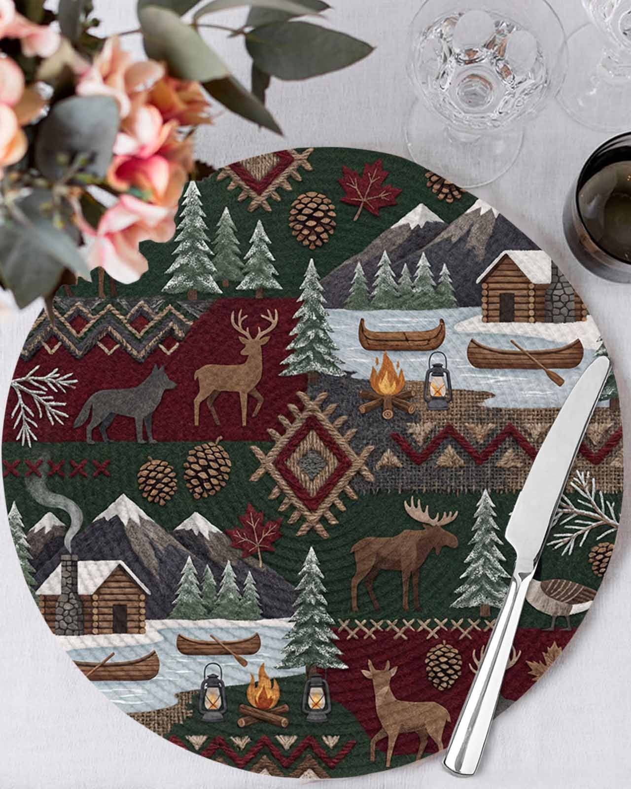 15 Inch Round Placemats Set of 4, Western Boho Non Slip Heat Insulation ...