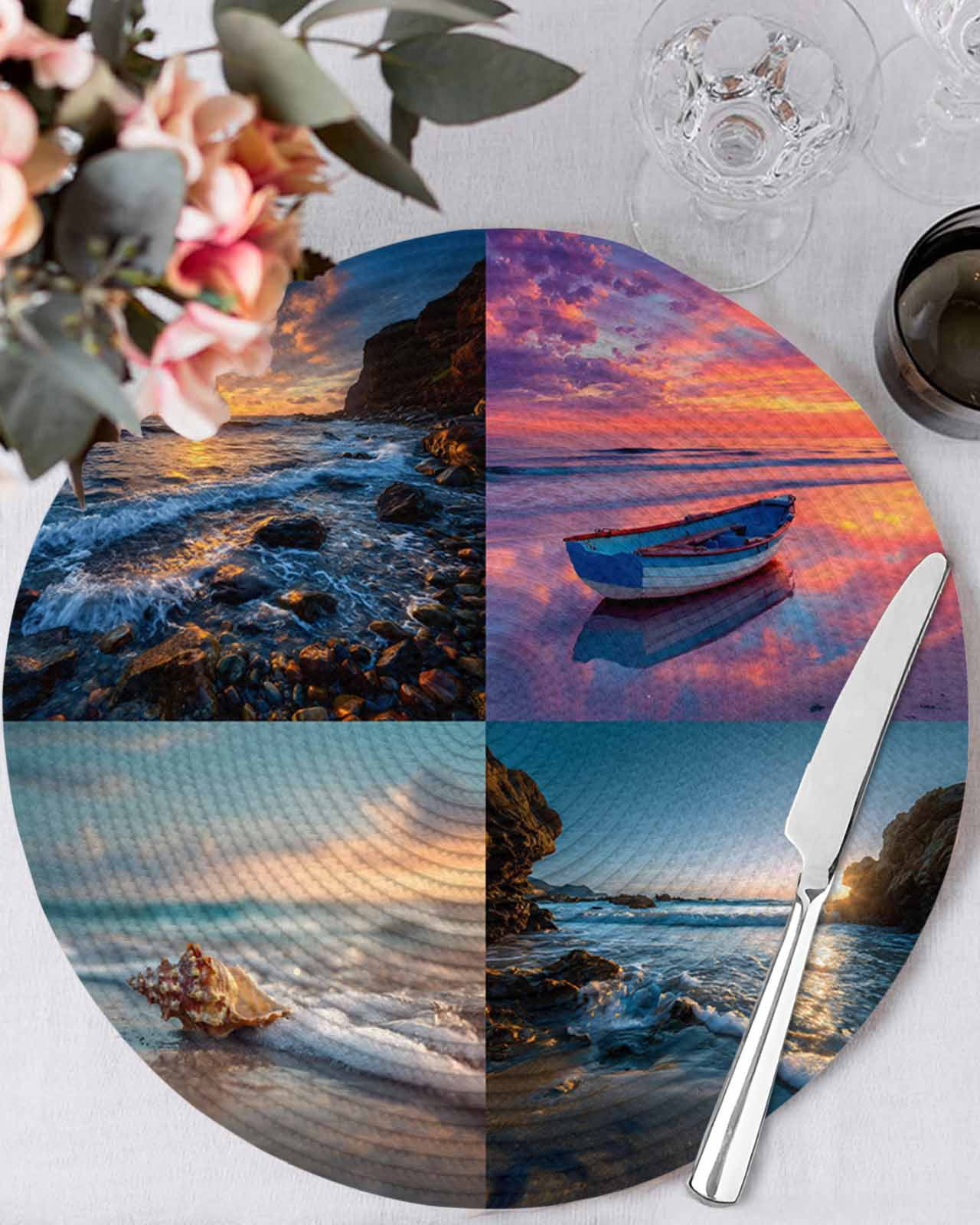 15 Inch Round Placemats Set of 6, Beach Conch Non Slip Heat Insulation ...