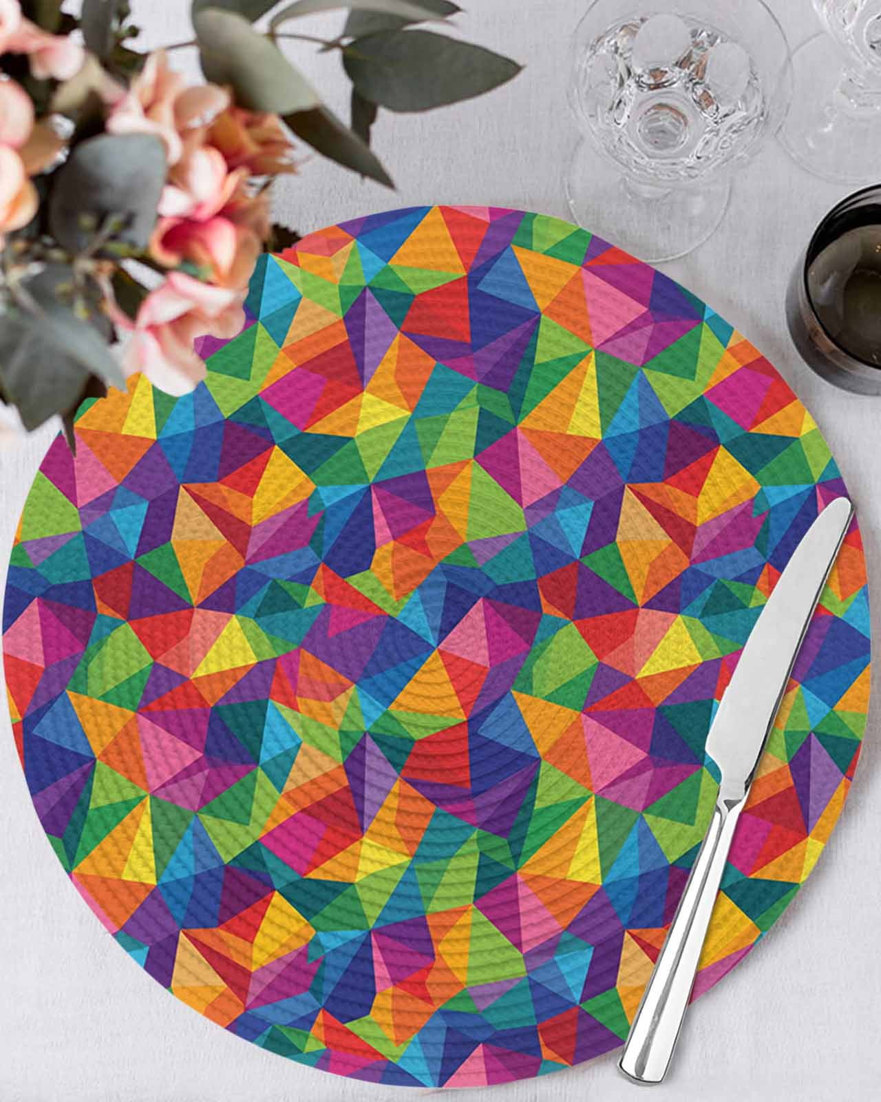 15 Inch Round Placemats Set of 6, Colorful Geometric Non Slip Heat ...