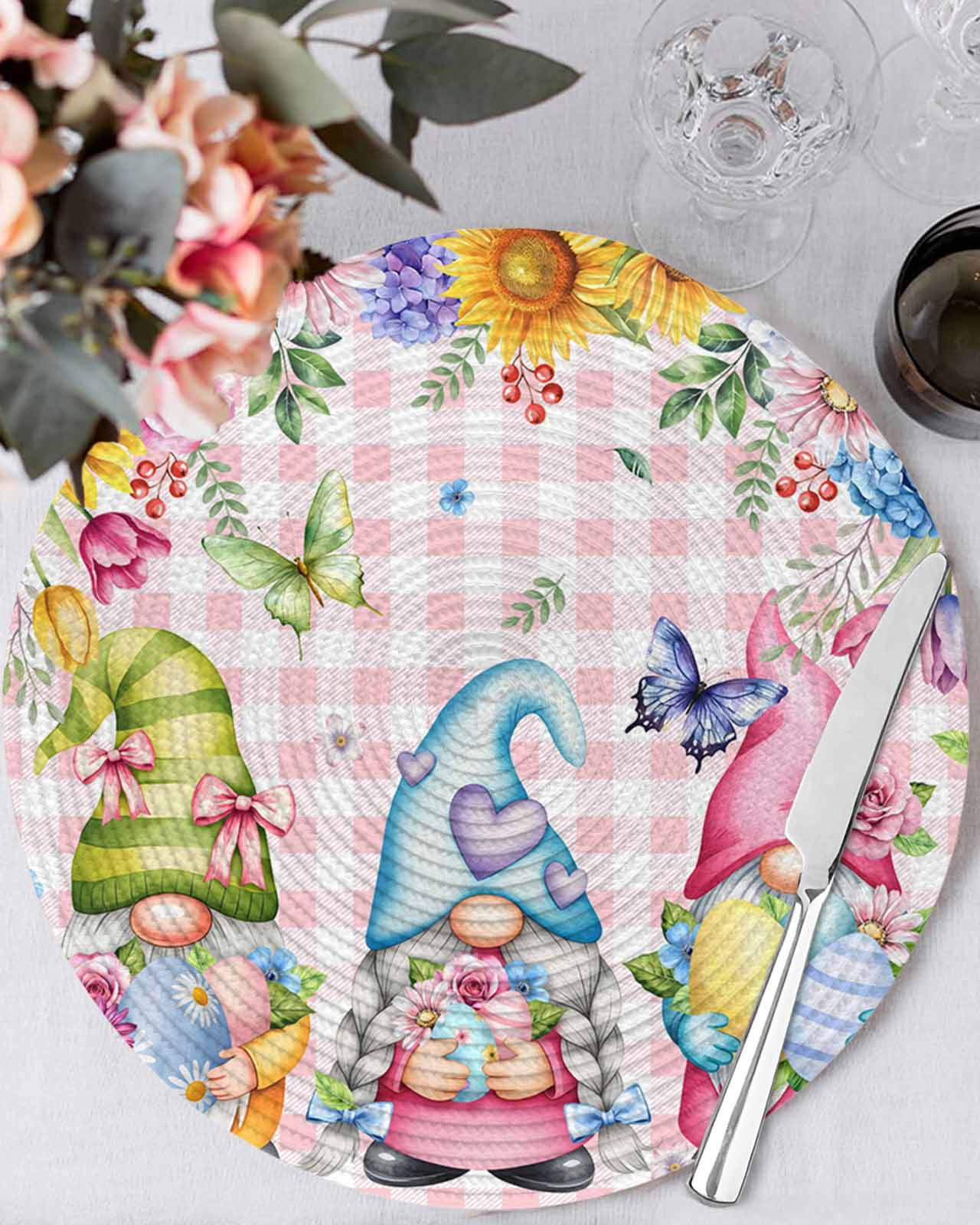 15 Inch Round Placemats Set of 6, Easter Eggs Non Slip Heat Insulation ...