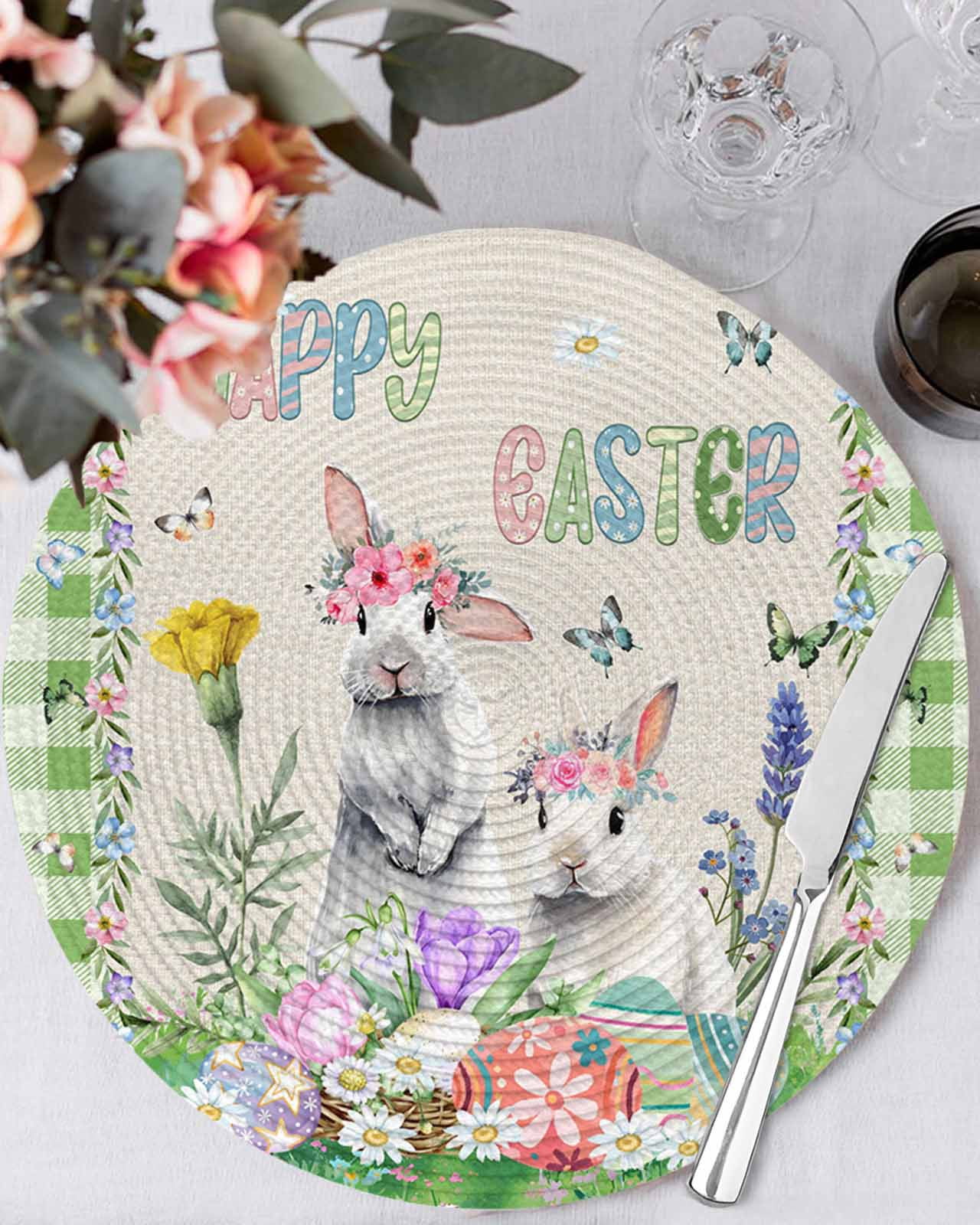 15 Inch Round Placemats Set of 6, Easter Non Slip Heat Insulation PP ...