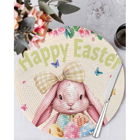 15 Inch Round Placemats Set of 6, Easter Rabbits Non Slip Heat ...