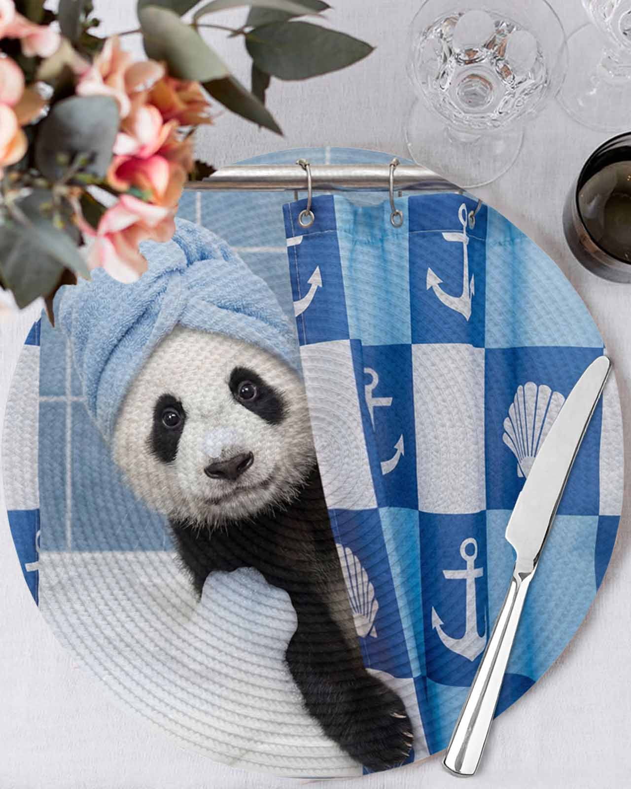 15 Inch Round Placemats Set of 6, Funny Panda Non Slip Heat Insulation ...