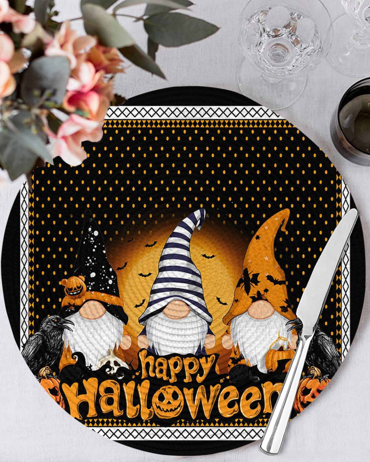 15 Inch Round Placemats Set of 6, Halloween Non Slip Heat Insulation PP ...