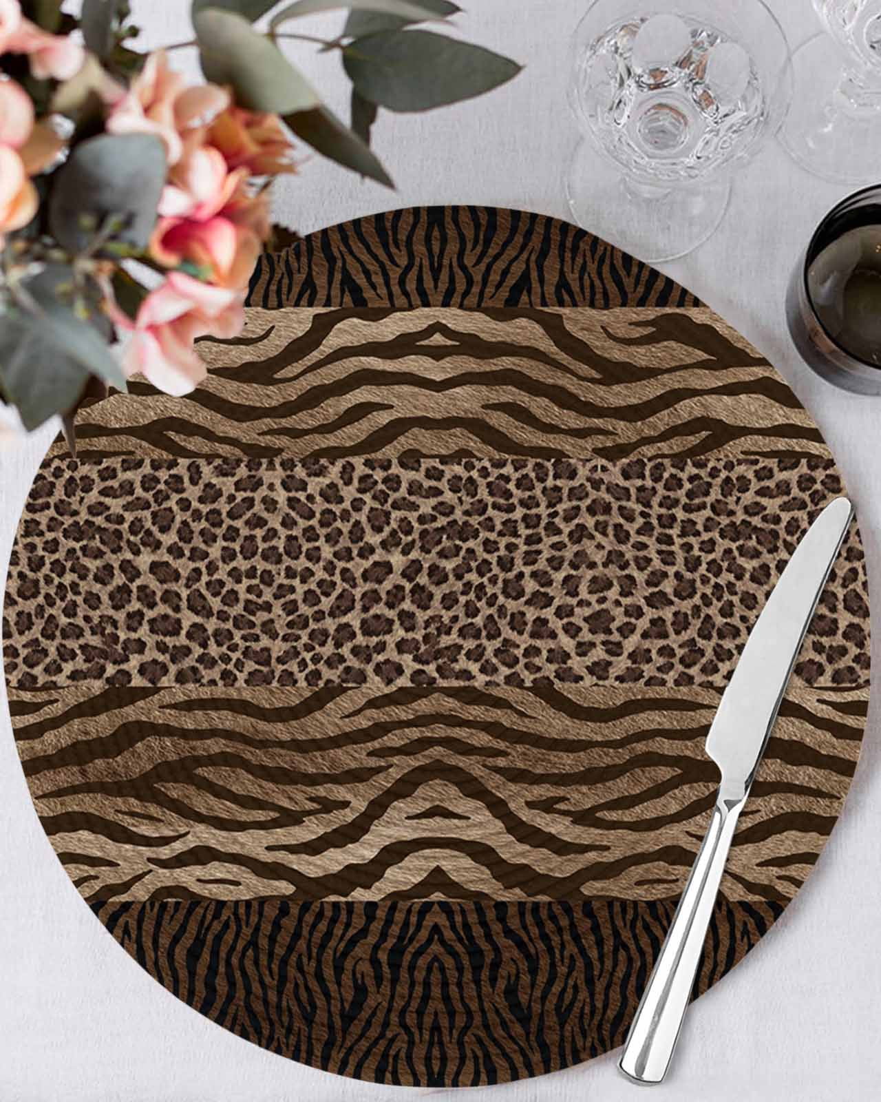 15 Inch Round Placemats Set of 6, Leopard Zebra Print Non Slip Heat ...