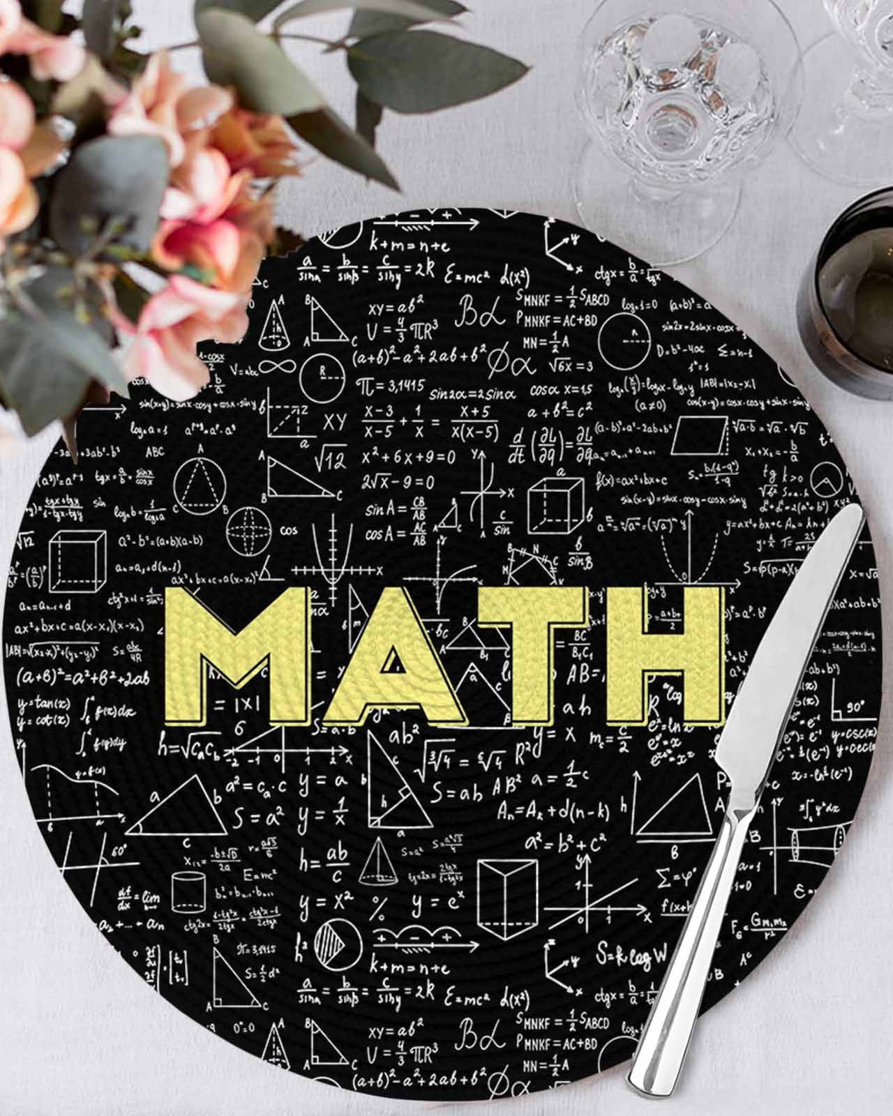 15 Inch Round Placemats Set of 6, Mathematics Formulas Non Slip Heat ...