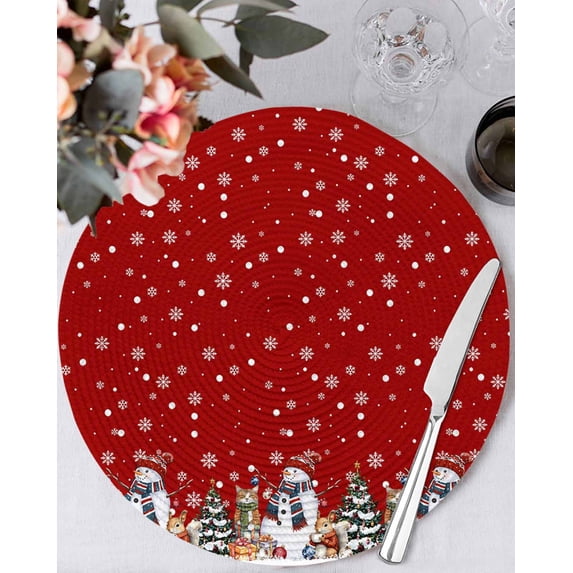 15 Inch Round Placemats Set of 6, Red Christmas Non Slip Heat ...