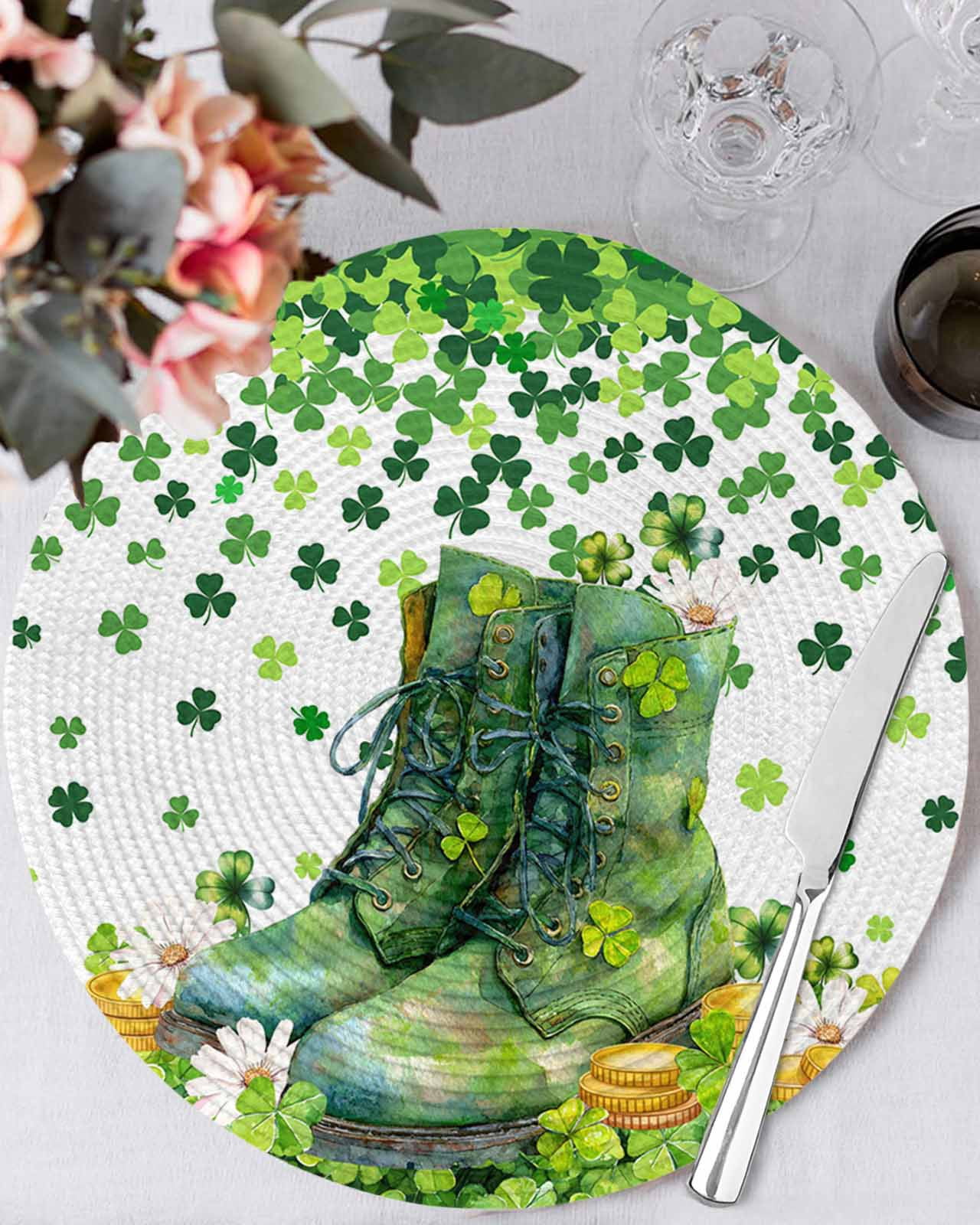 15 Inch Round Placemats Set of 6, St. Patrick's Day Non Slip Heat ...