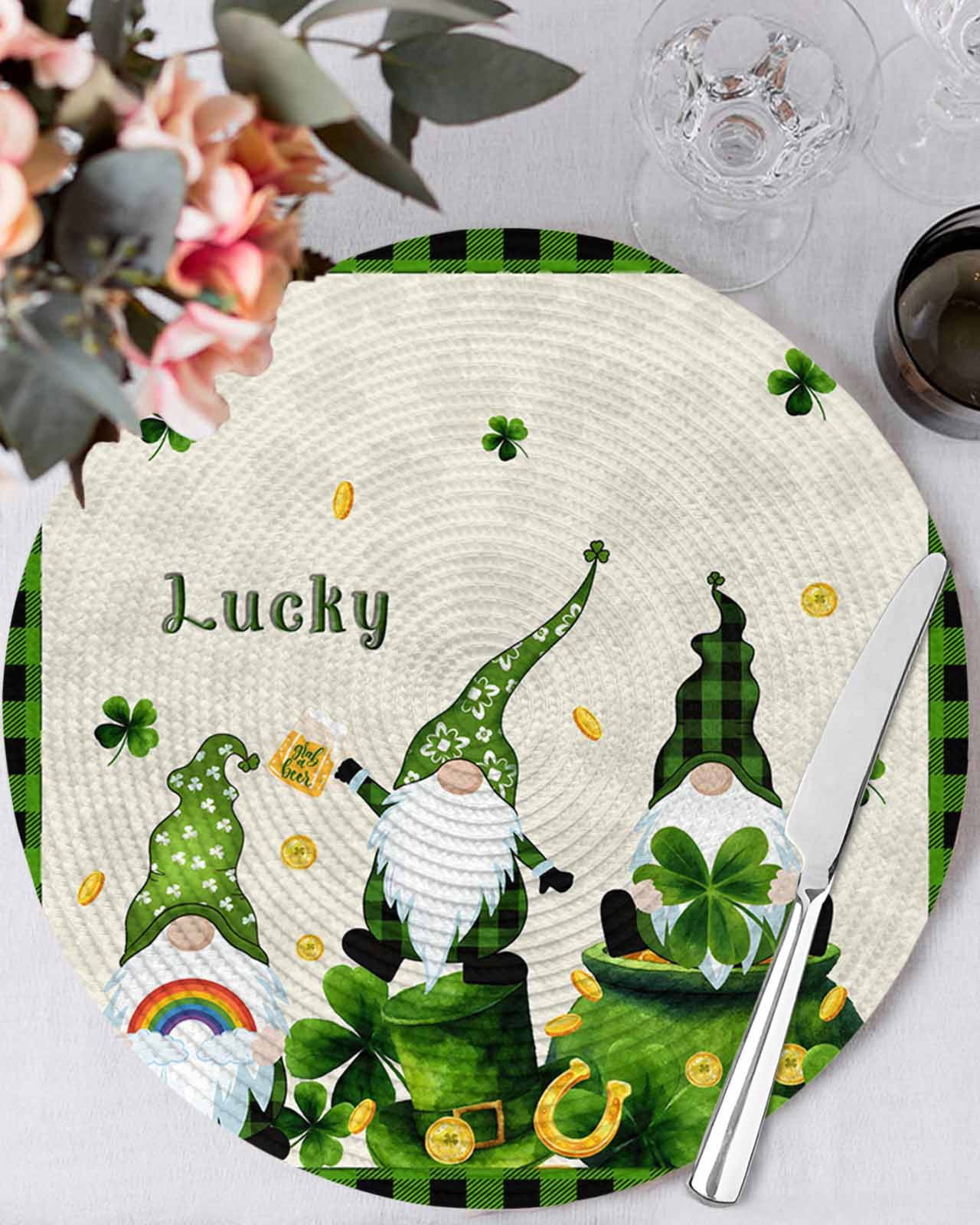 15 Inch Round Placemats Set of 6, St. Patrick's Day Non Slip Heat ...