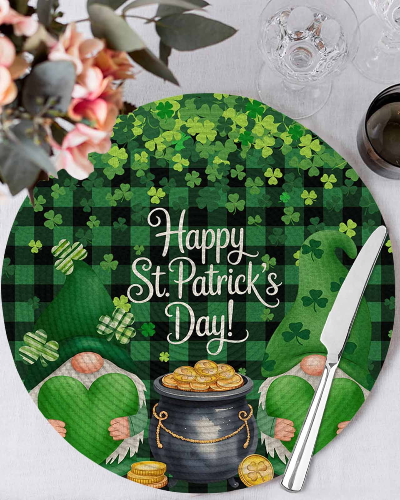 15 Inch Round Placemats Set of 6, St. Patrick's Day Non Slip Heat ...